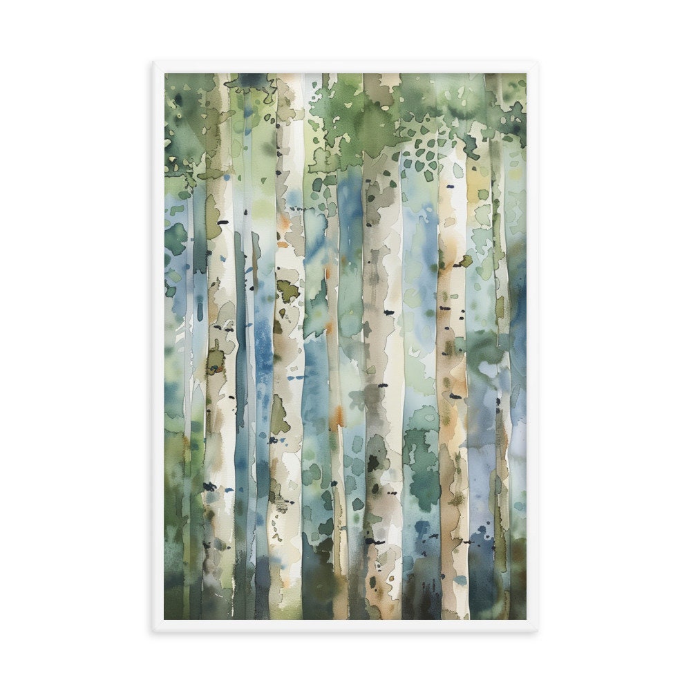 Watercolor White Birch Forest Wall Art, Forest Art, Nature Poster ...