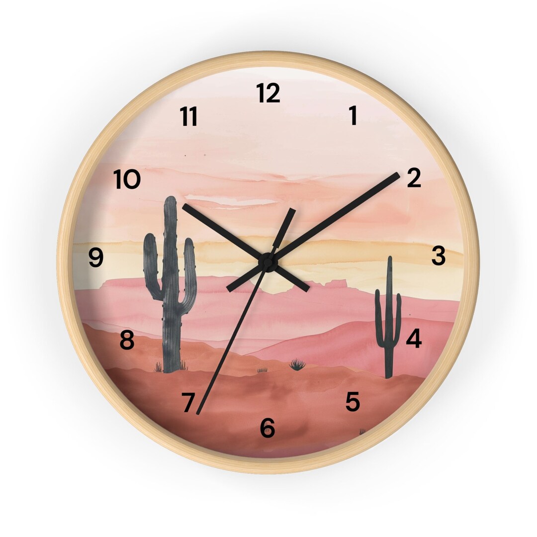 Watercolor Western Desert Wall Clock, Arizona Sunset Poster, Cactus Art ...