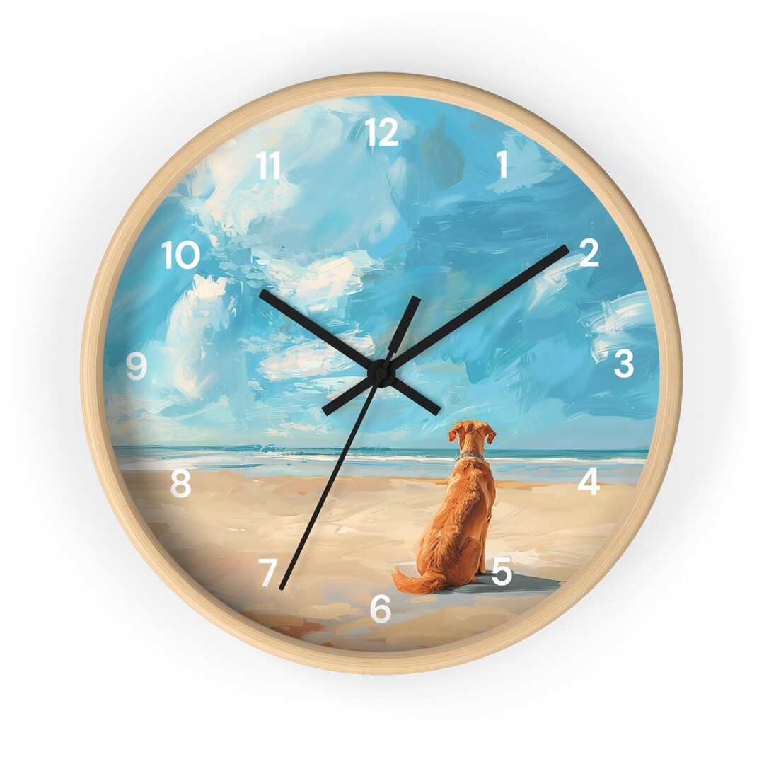 Beach Dog Wall Clock With Numbers, Ocean Decor, Labrador Dog, Nautical ...