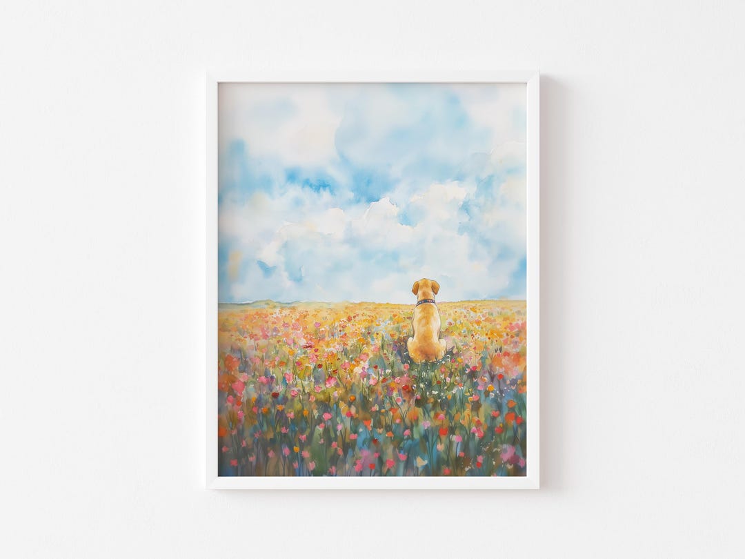 Yellow Labrador in Flower Field Dog Wild Flower Wall Art Nature Animal ...