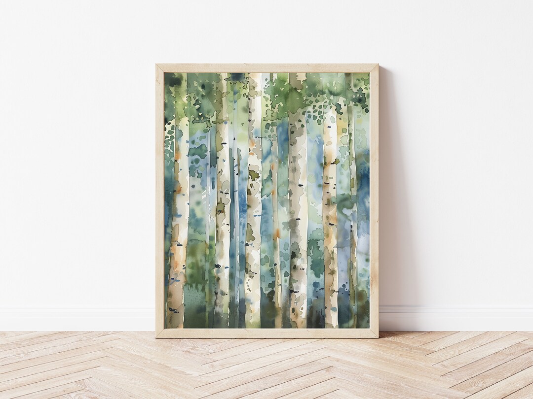 Watercolor White Birch Forest Wall Art, Forest Art, Nature Poster ...