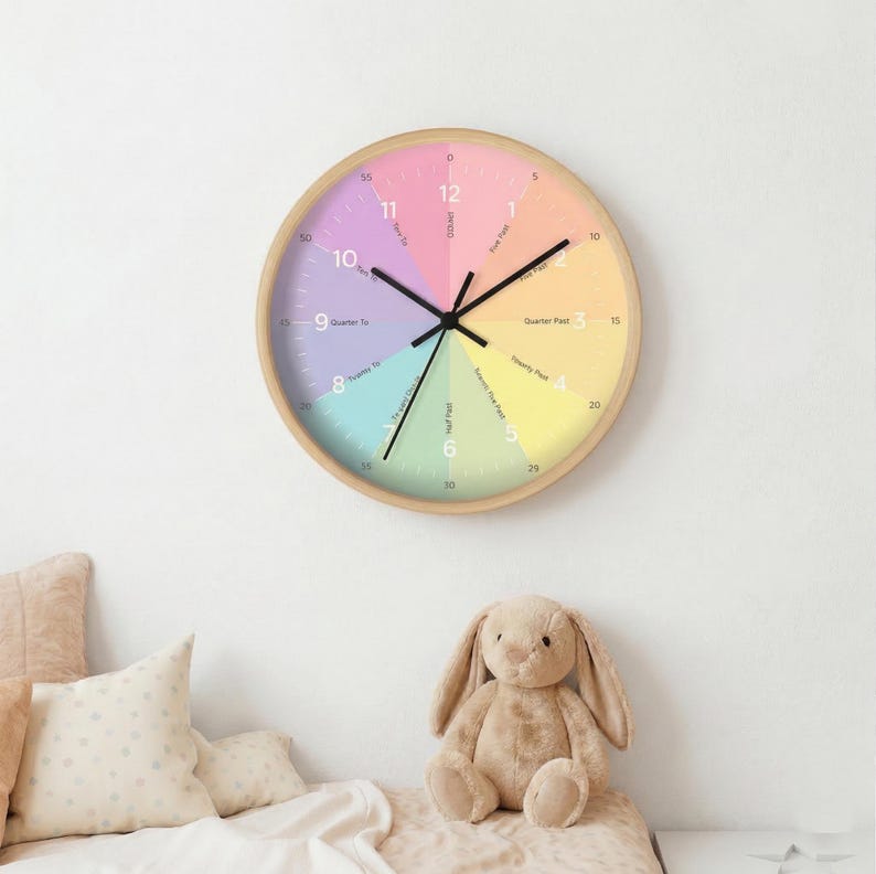 Simple Wall Clock - Telling Time Clock, Pastel Colors Clock, Color ...