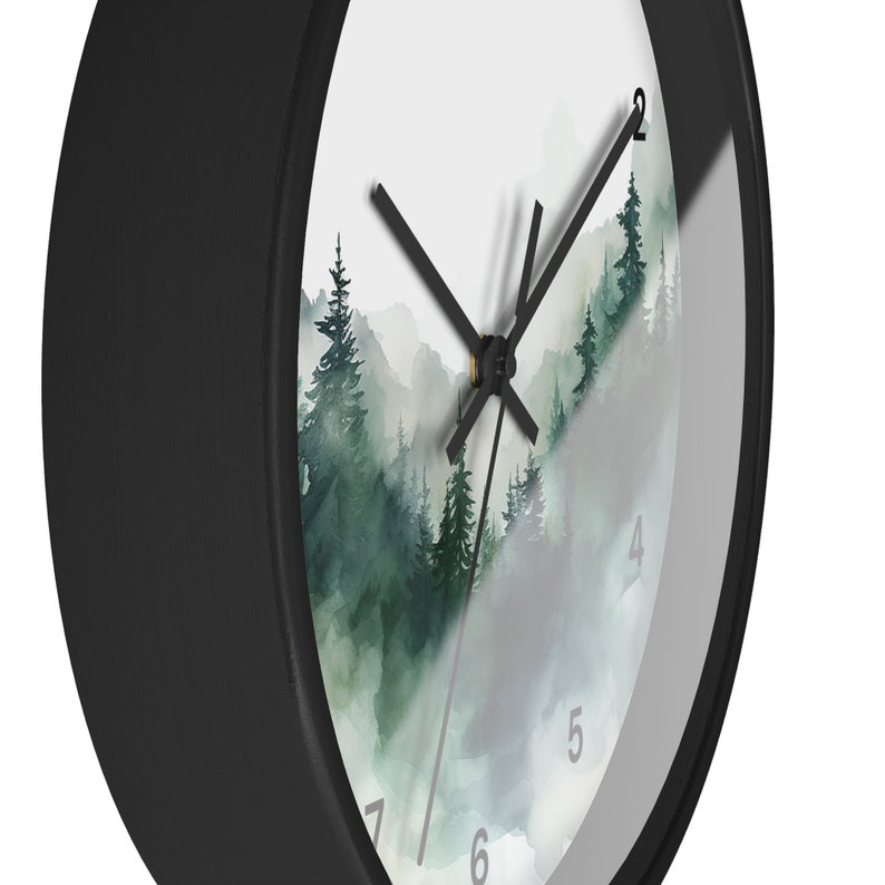Watercolor Forest Wall Clock With Numbers, Misty Forest, Foggy Forest ...