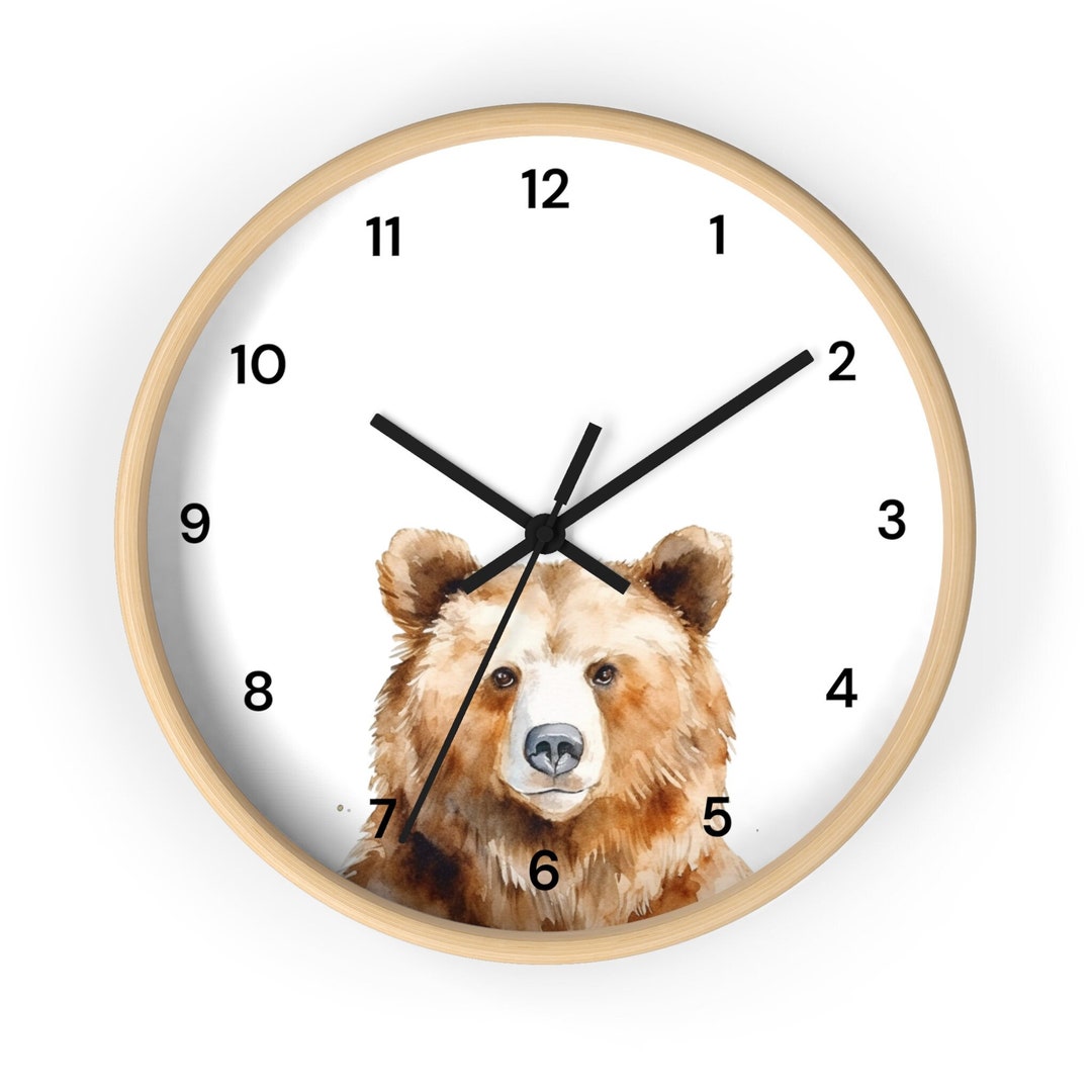 Watercolor Bear Wall Clock With Numbers, Woodland Animals Clock ...