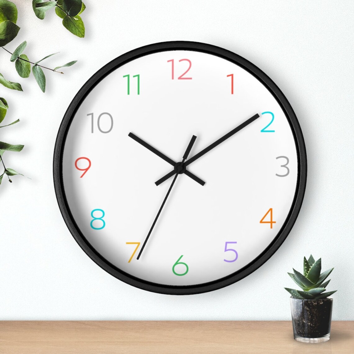 Simple Wall Clock Colorful Numbers 2 Design Clock Unique - Etsy