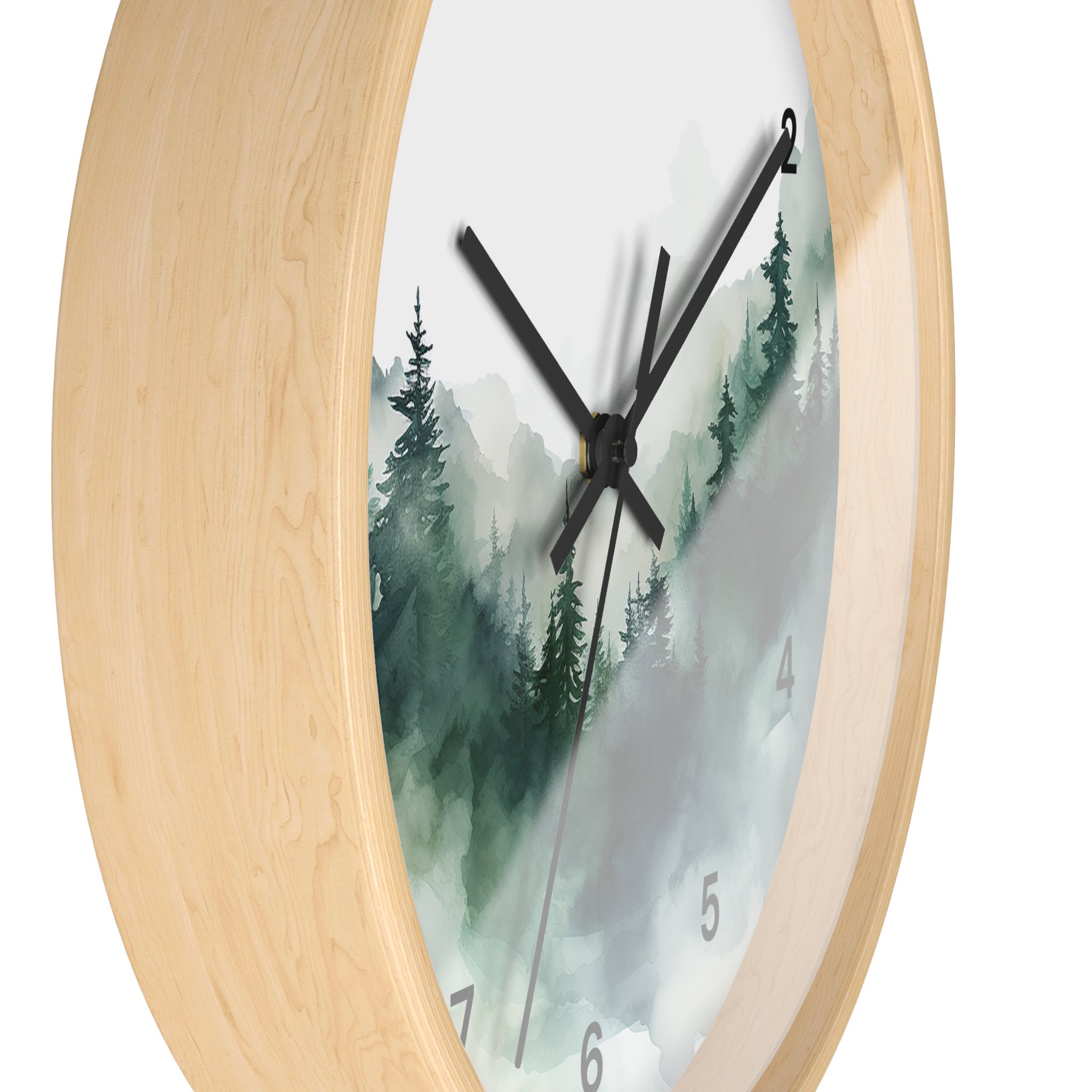 Watercolor Forest Wall Clock With Numbers, Misty Forest, Foggy Forest ...