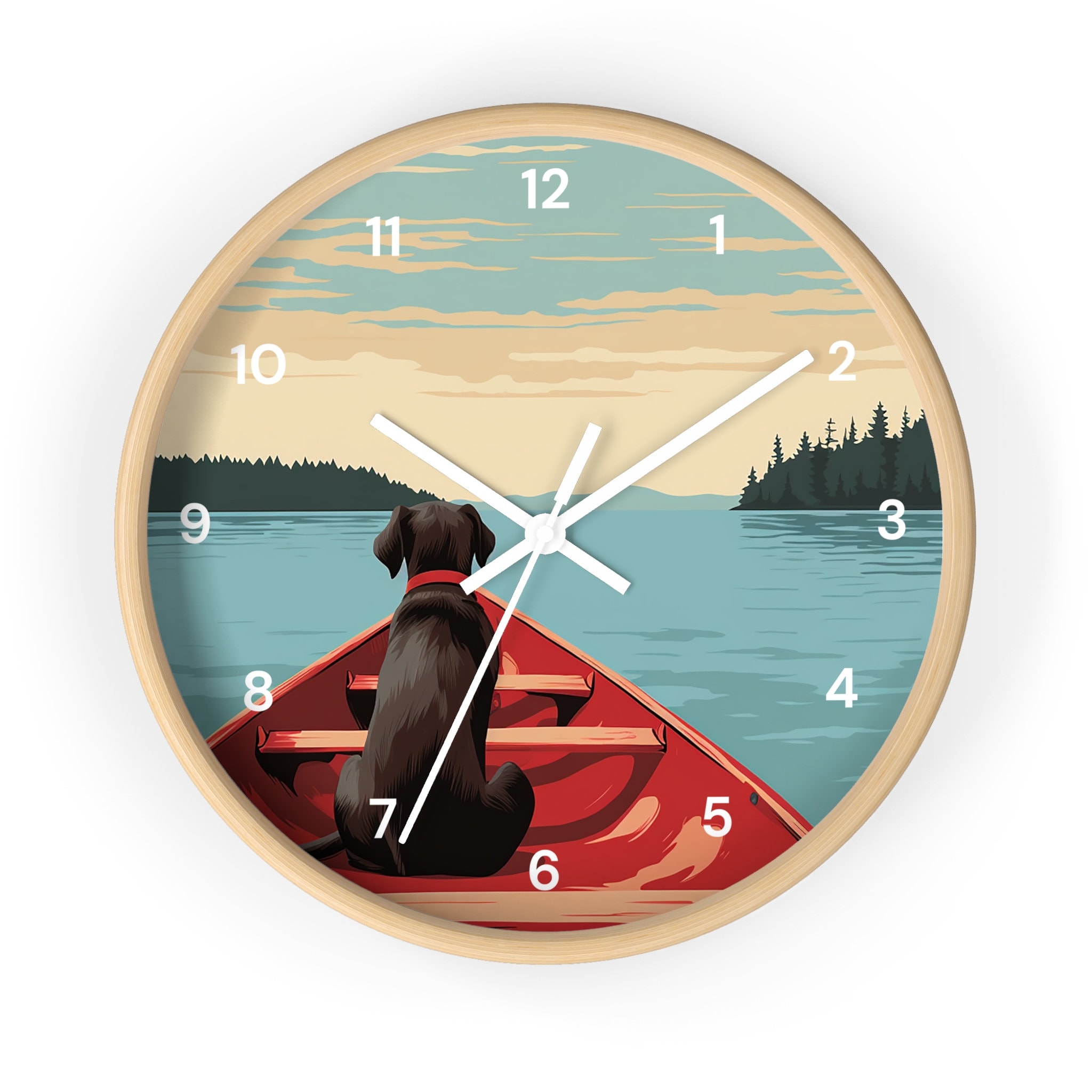 Black Dog Canoe Art Wall Clock With Numbers, Lake House Decor, Labrador ...