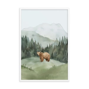 Watercolor Bear and Mountain Wall Art, Bear Nursery Decor, Nature ...