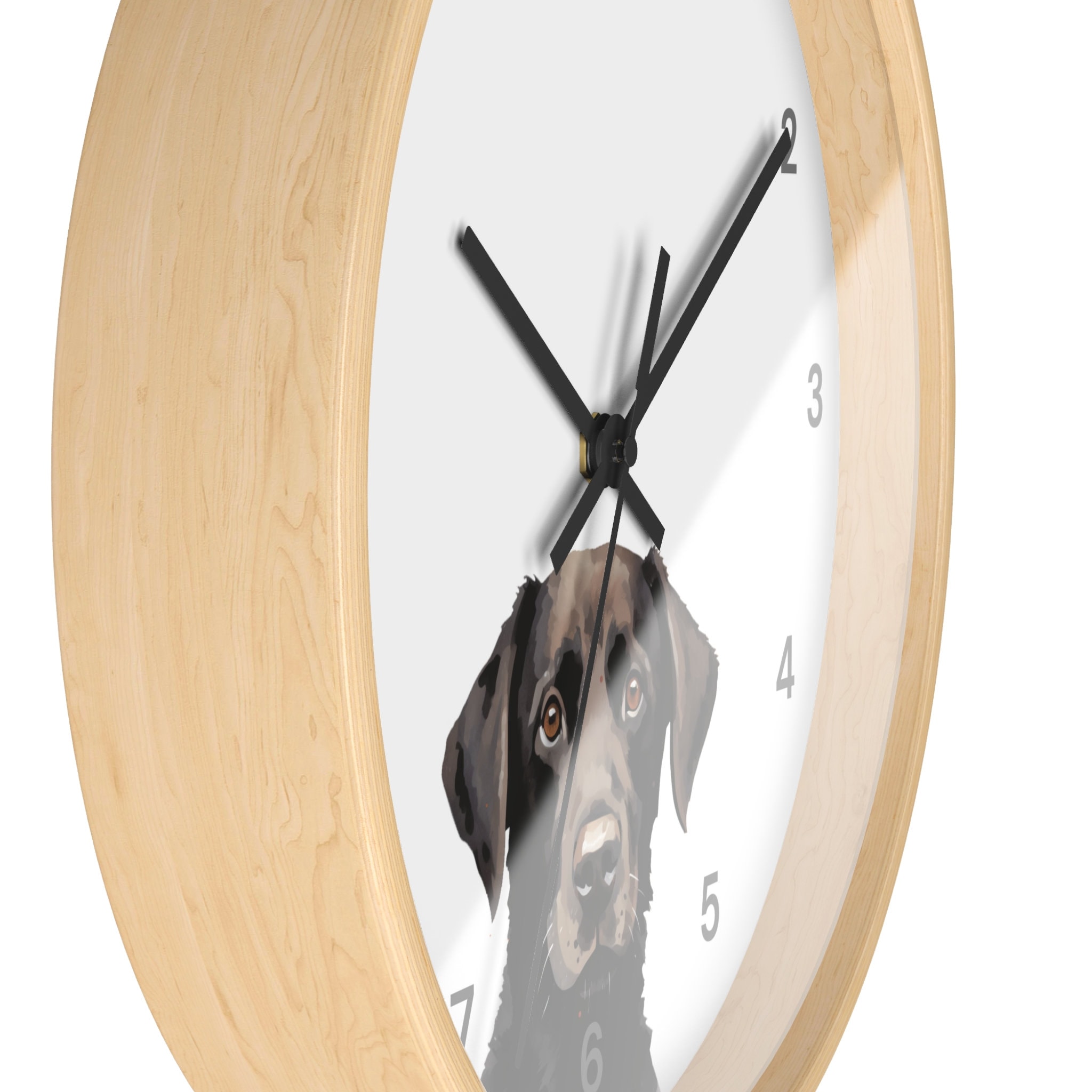 Watercolor Black Dog Wall Clock With Numbers, Black Labrador Retriever ...