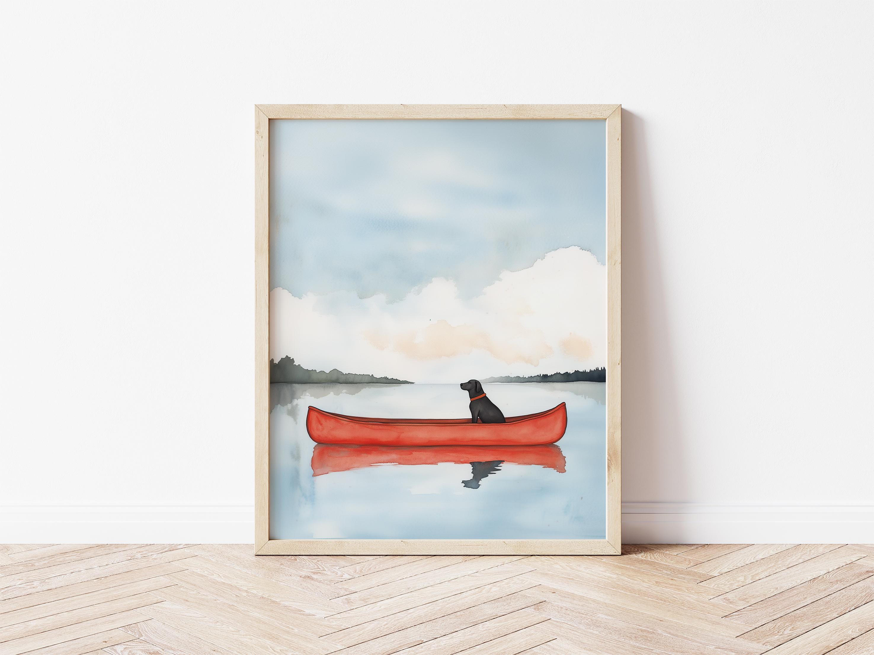Digital: Black Lab Canoe Art Red Canoe Lake Wall Art Wall Decoration ...