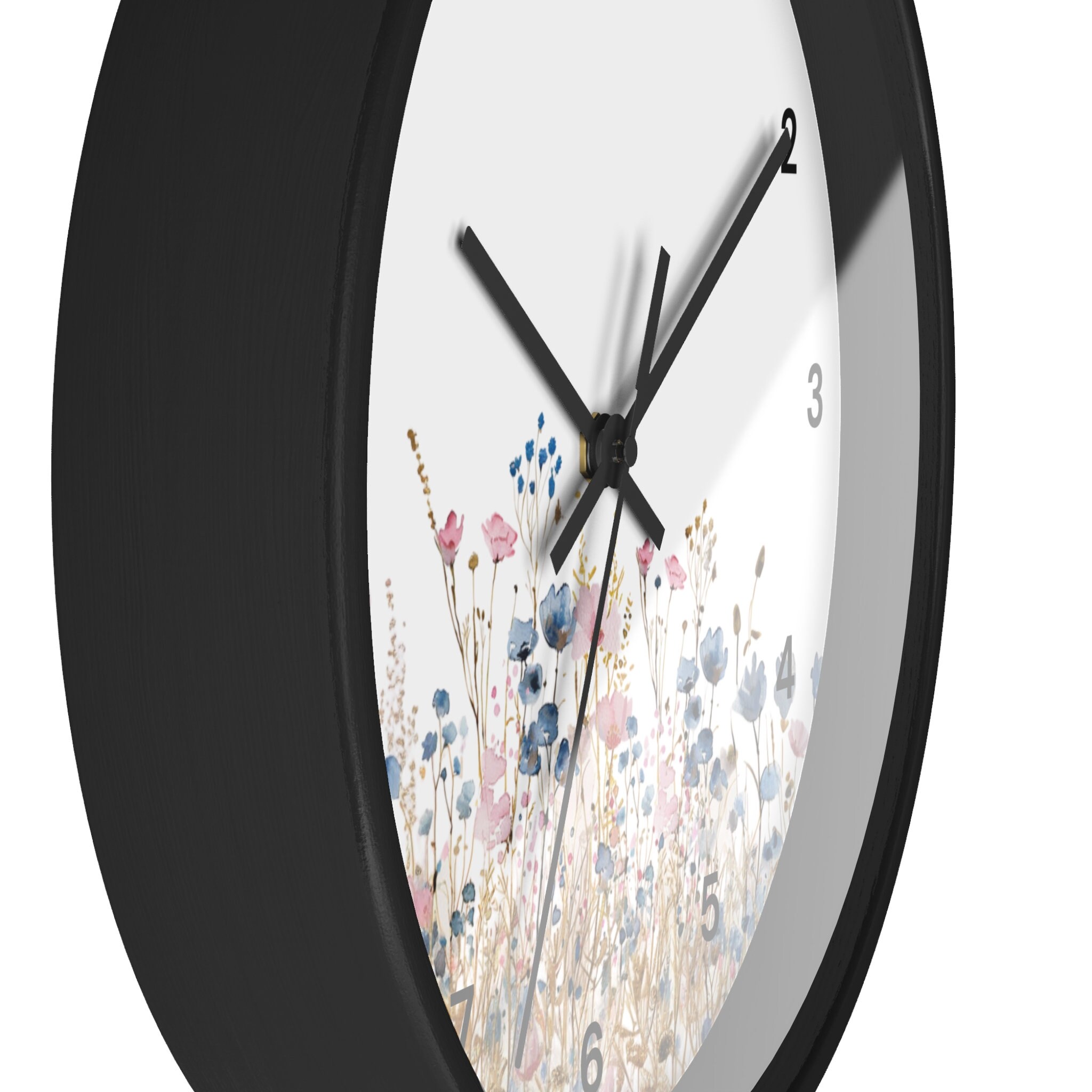 Watercolor Wildflower Wall Clock Pink and Blue Flower Field Art Floral ...