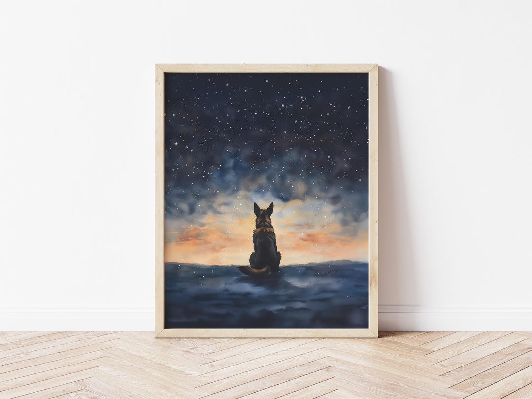 Starry Night German Shepherd Dog Wall Art German Shepherd Looking up ...