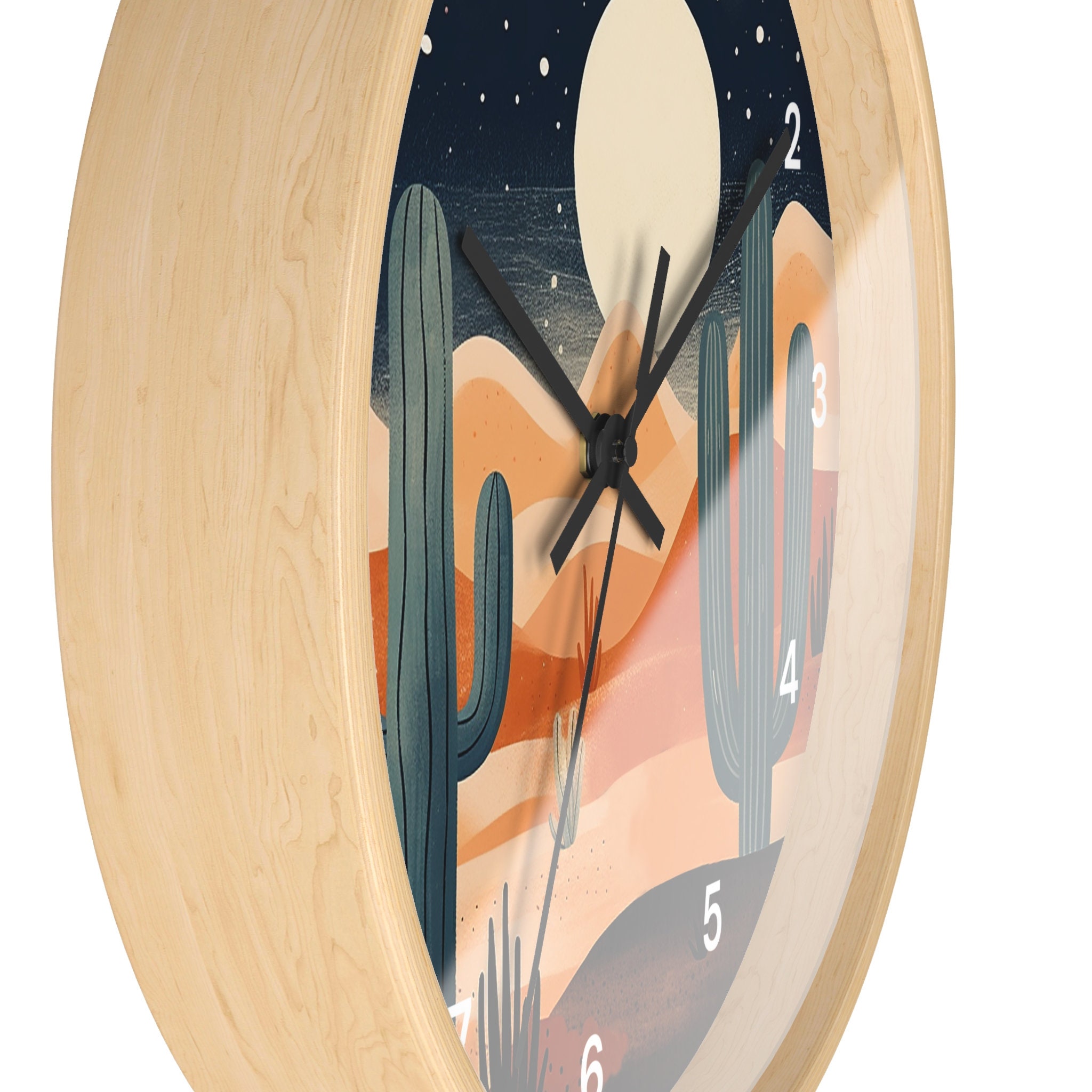 Boho Style Wall Clock, Night in Desert Wall Clock With Numbers, Cactus ...