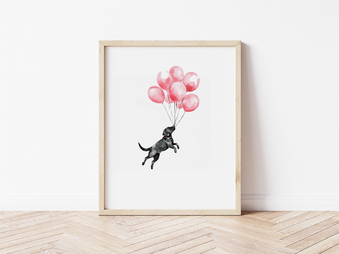 Watercolor Black Labrador With Balloons Wall Art Black Lab Nursery Wall ...