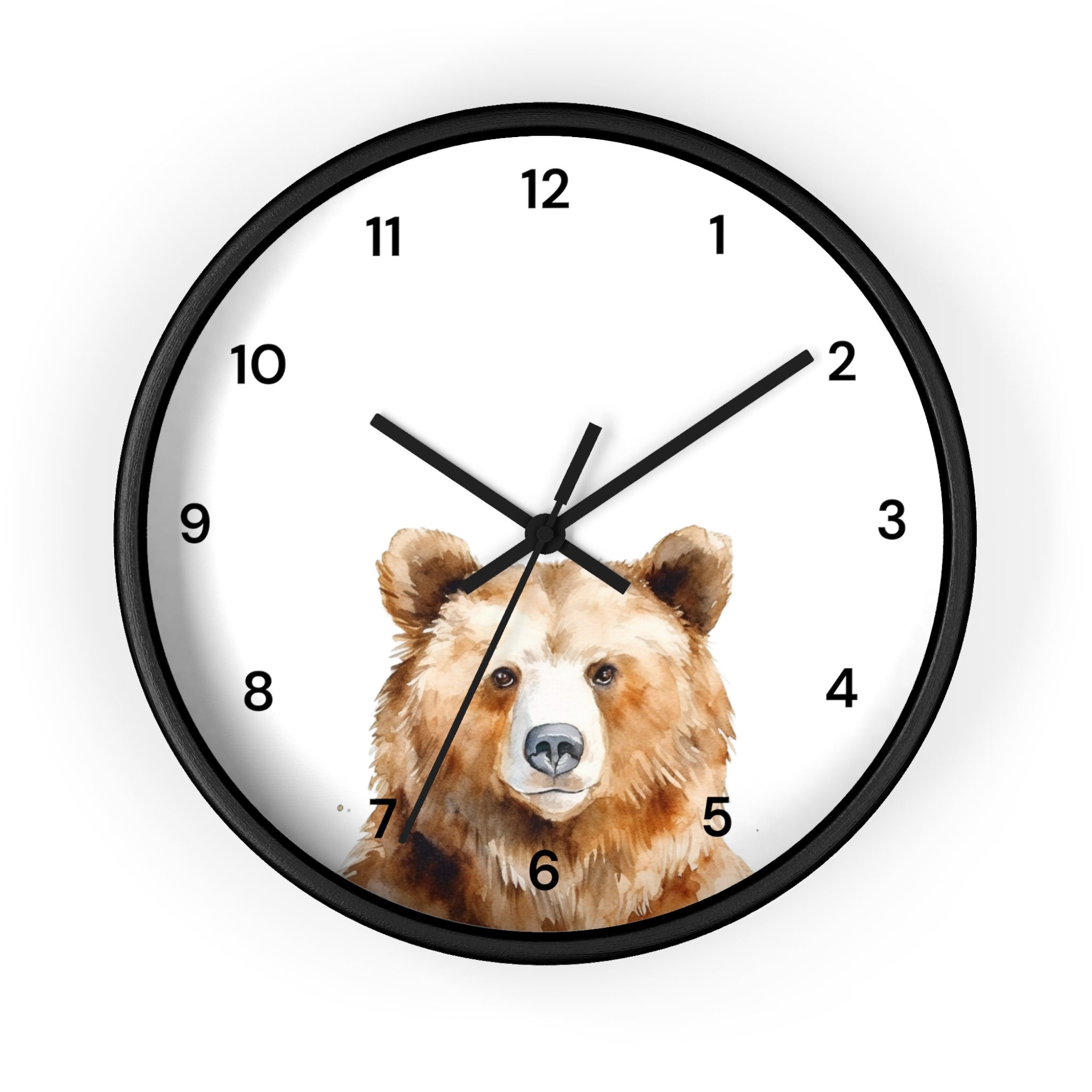 Watercolor Bear Wall Clock With Numbers, Woodland Animals Clock ...
