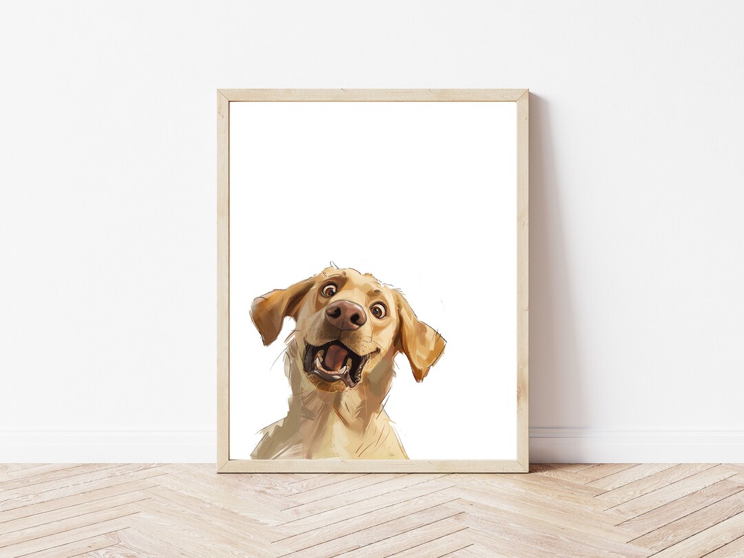 Yellow Labrador Wall Art, Dog Funny Face Art, Labrador Surprised Face ...