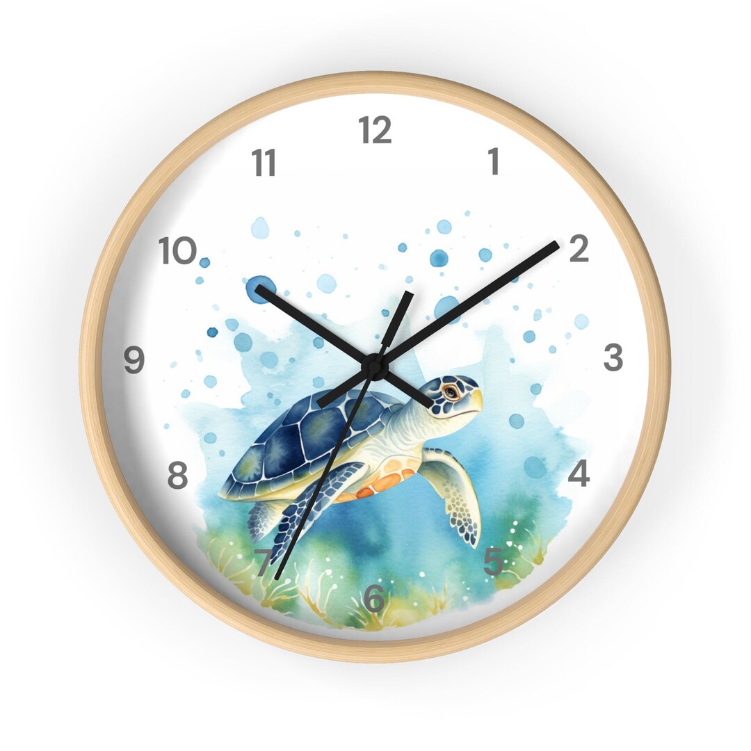Turtle in the Sea Wall Clock, Watercolor Fish Wall Clock, Nursery Wall ...