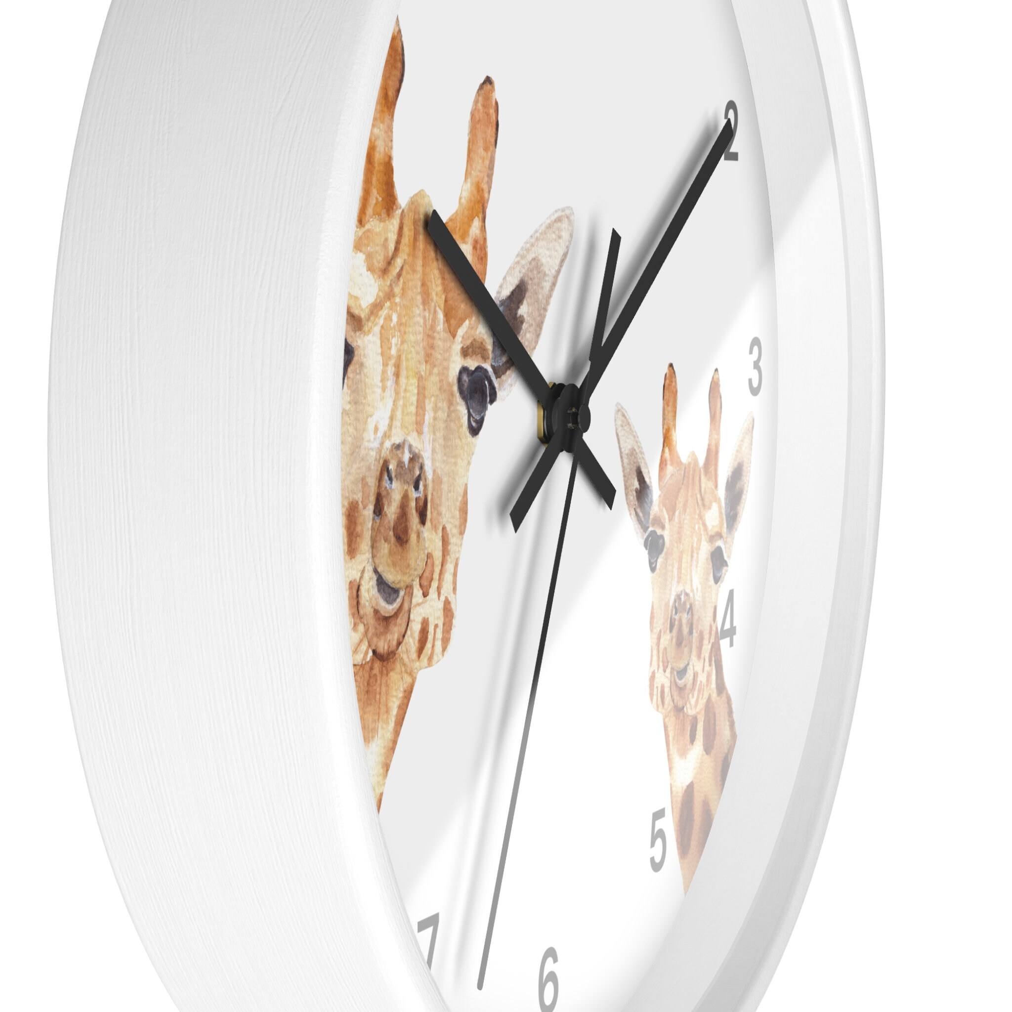 Mom & Baby Giraffe Wall Clock With Numbers, Watercolor Animal Wall ...