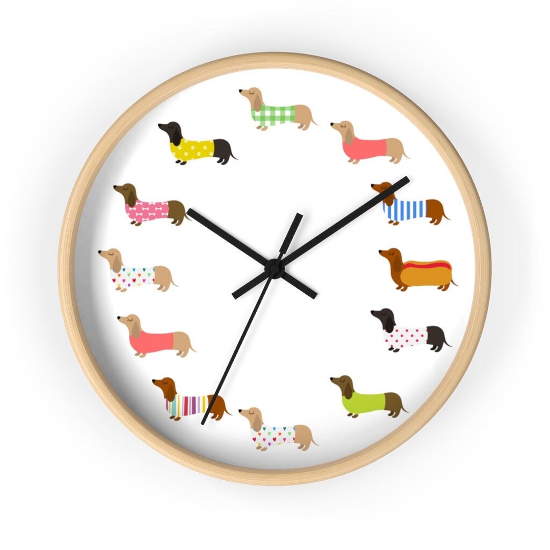 Dachshund Wall Clock, Dog Illustration Wall Clock, Weiner Dog Wall ...
