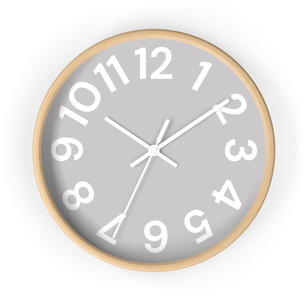 Light Gray Simple Wall Clock, Large Clock Numbers, Clock With Numbers ...
