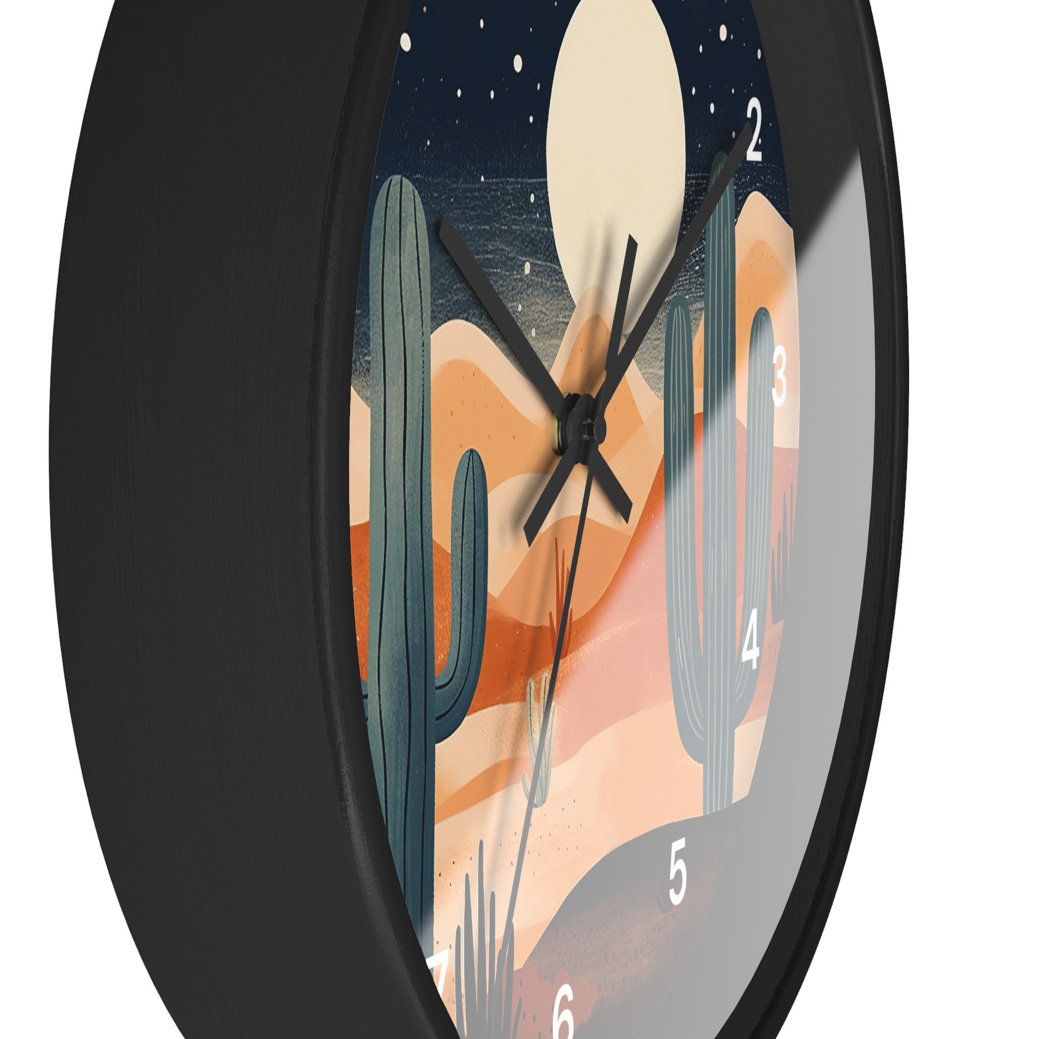 Boho Style Wall Clock, Night in Desert Wall Clock With Numbers, Cactus ...