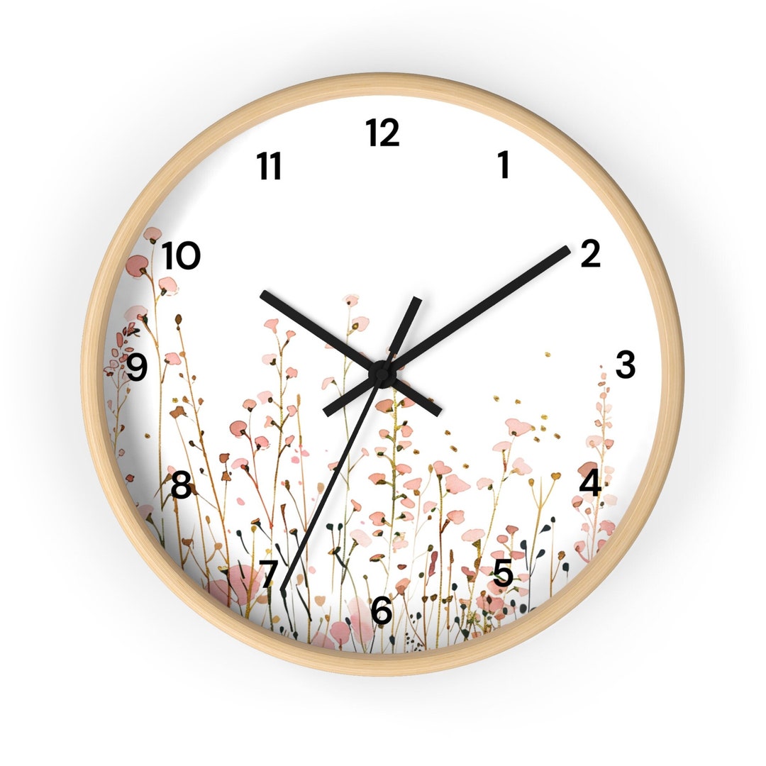 Watercolor Wildflower Wall Clock Pink Flower Art Floral Wall Clock ...