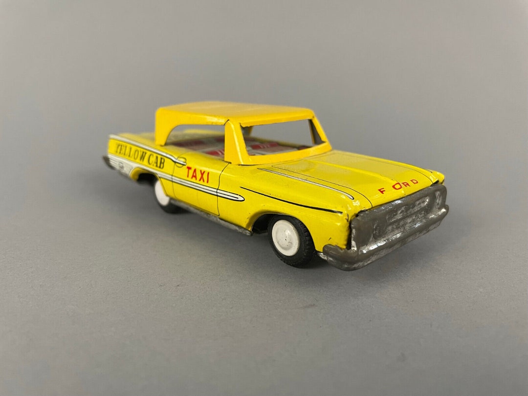 Vintage SHUDO Tin Friction Yellow Cab TAXI - 1960s JAPAN Ford (mercury ...