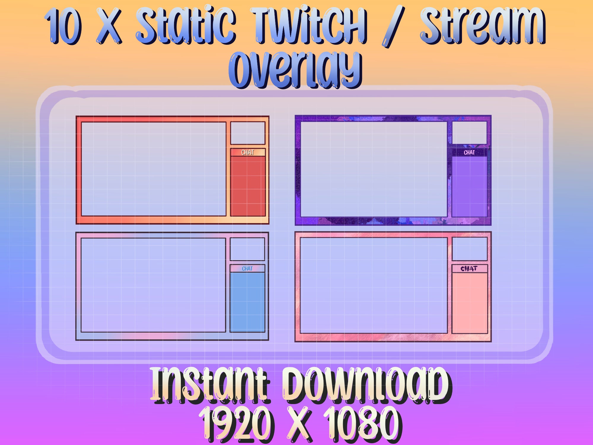 10 X DIFFERENT Overlays for Twitch Stream Static and Ready to Use - Etsy
