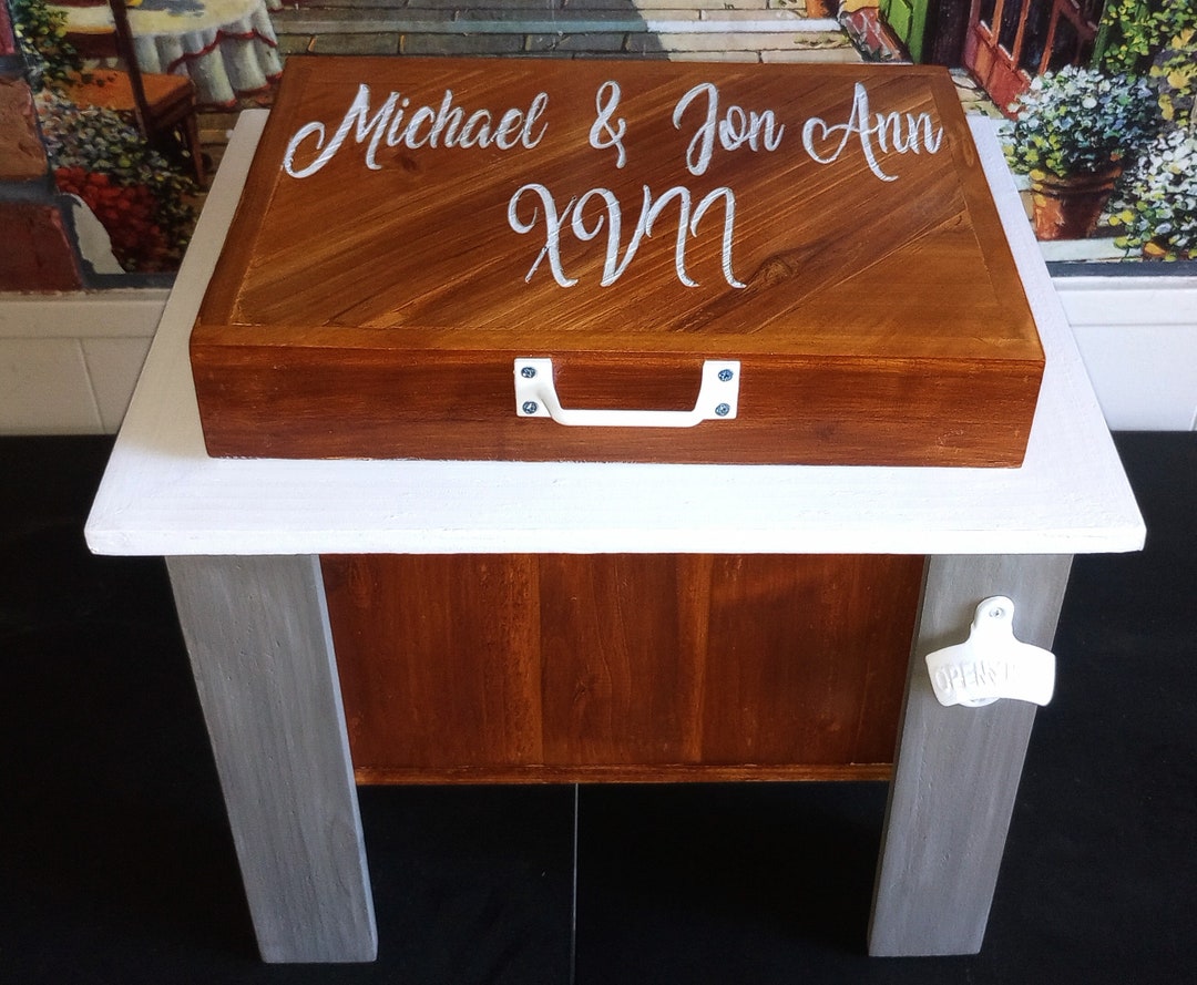 Rustic Farmhouse Style Custom Wood Cooler handmade Personalized Laser ...