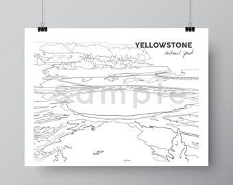 Yellowstone Coloring Page for Adults and Kids, National Park Coloring ...