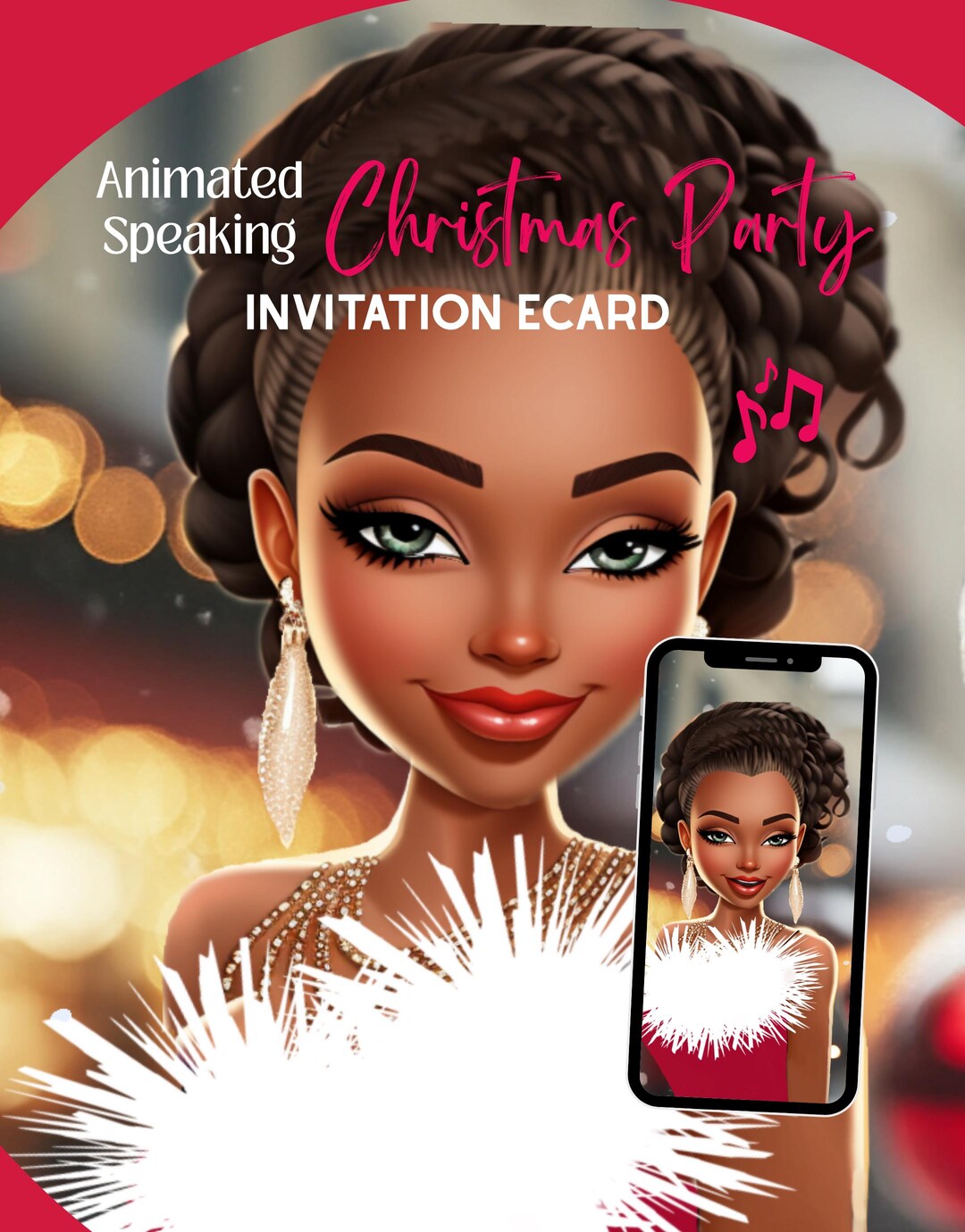Black Woman Holiday Invitation Ecard: Animated Talking Customizable ...