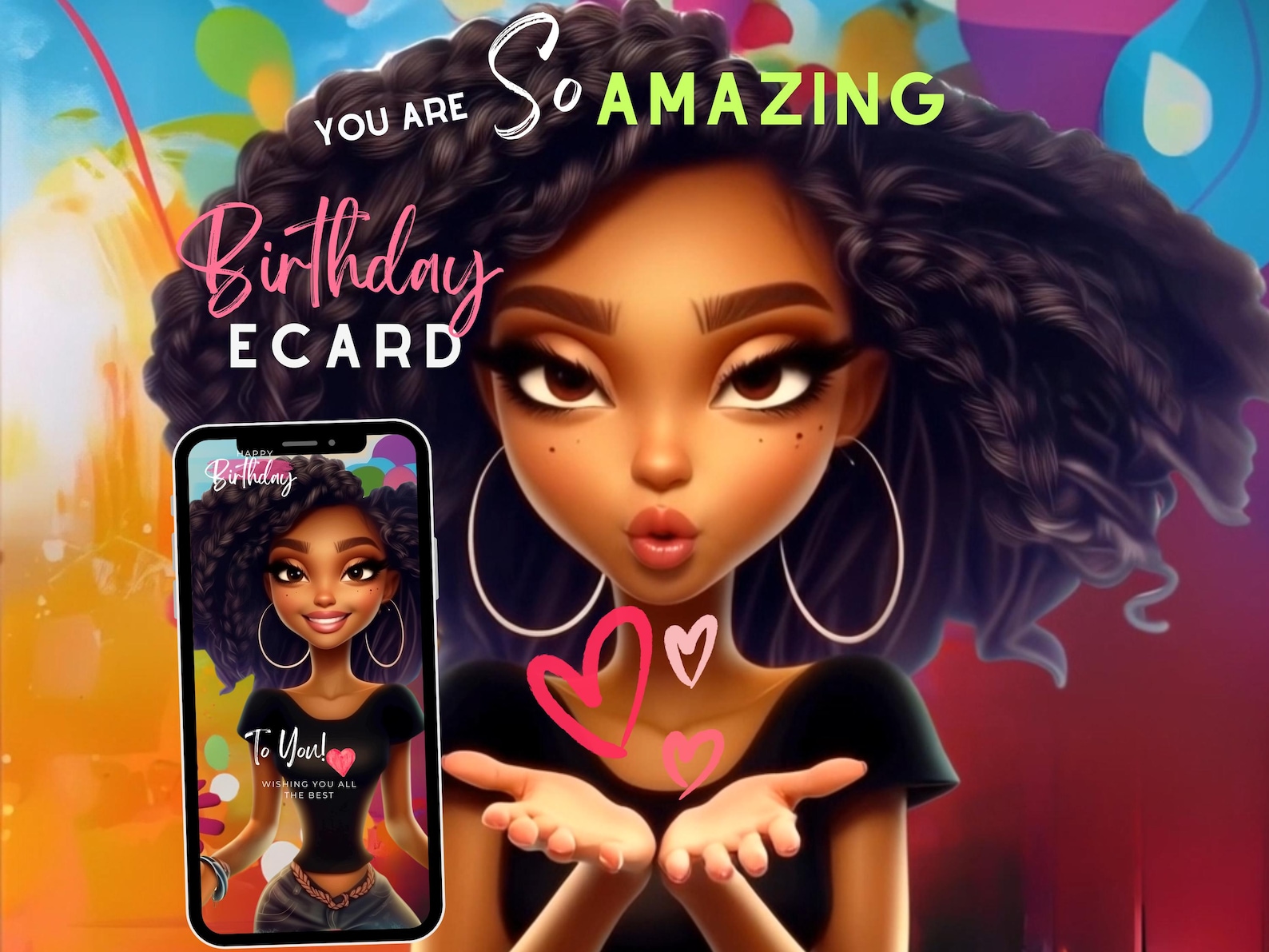 Black Woman Animated Birthday Ecard • Talking Customizable Digital ...