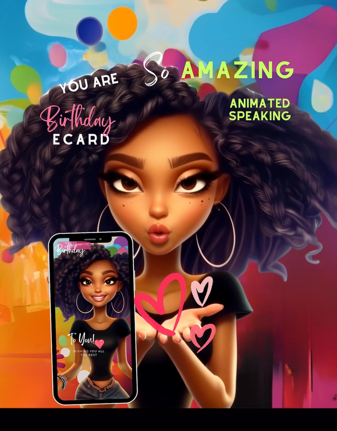 Black Woman Animated Birthday Ecard • Talking Customizable Digital ...
