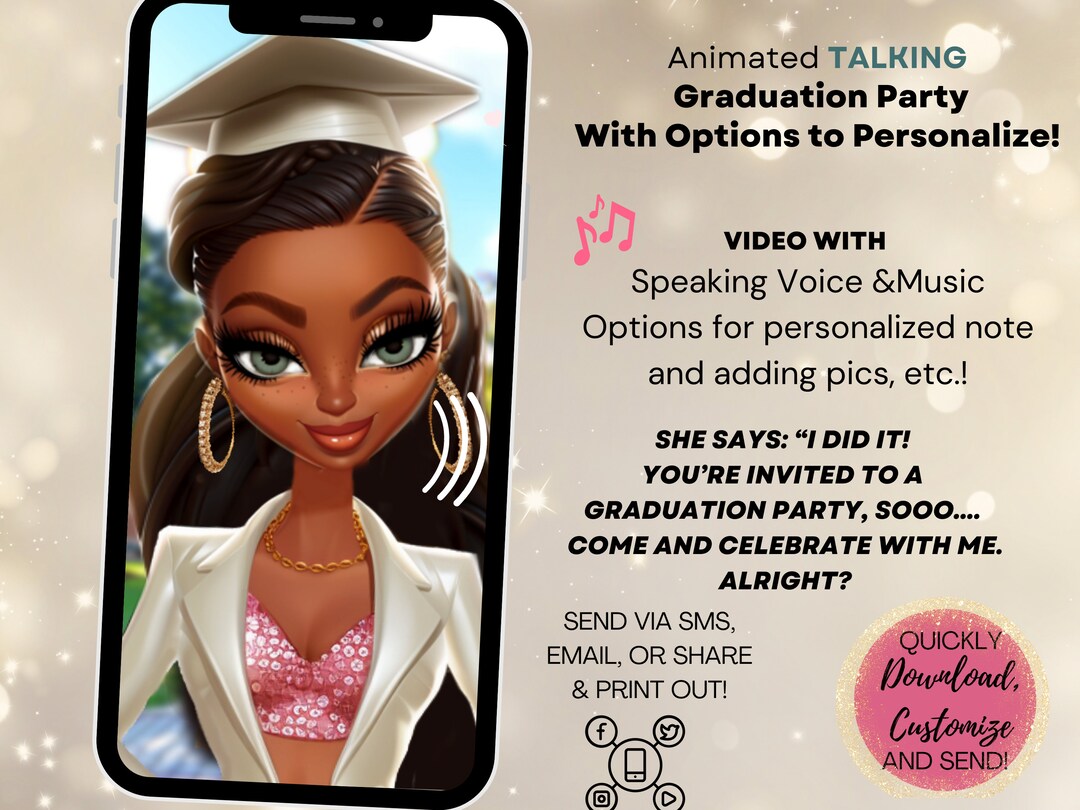 African American Graduation Party Animated Invitation Video, Digital ...