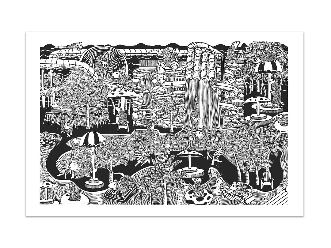 Tail Typhoon -- Rats Linocut Print - Etsy