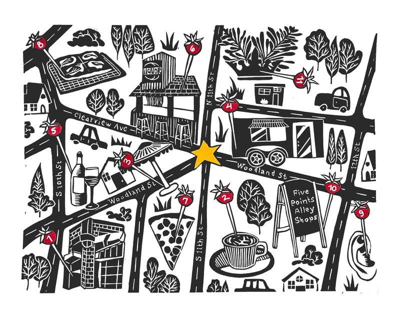 Five Points Map -- East Nashville Linocut Print - Etsy