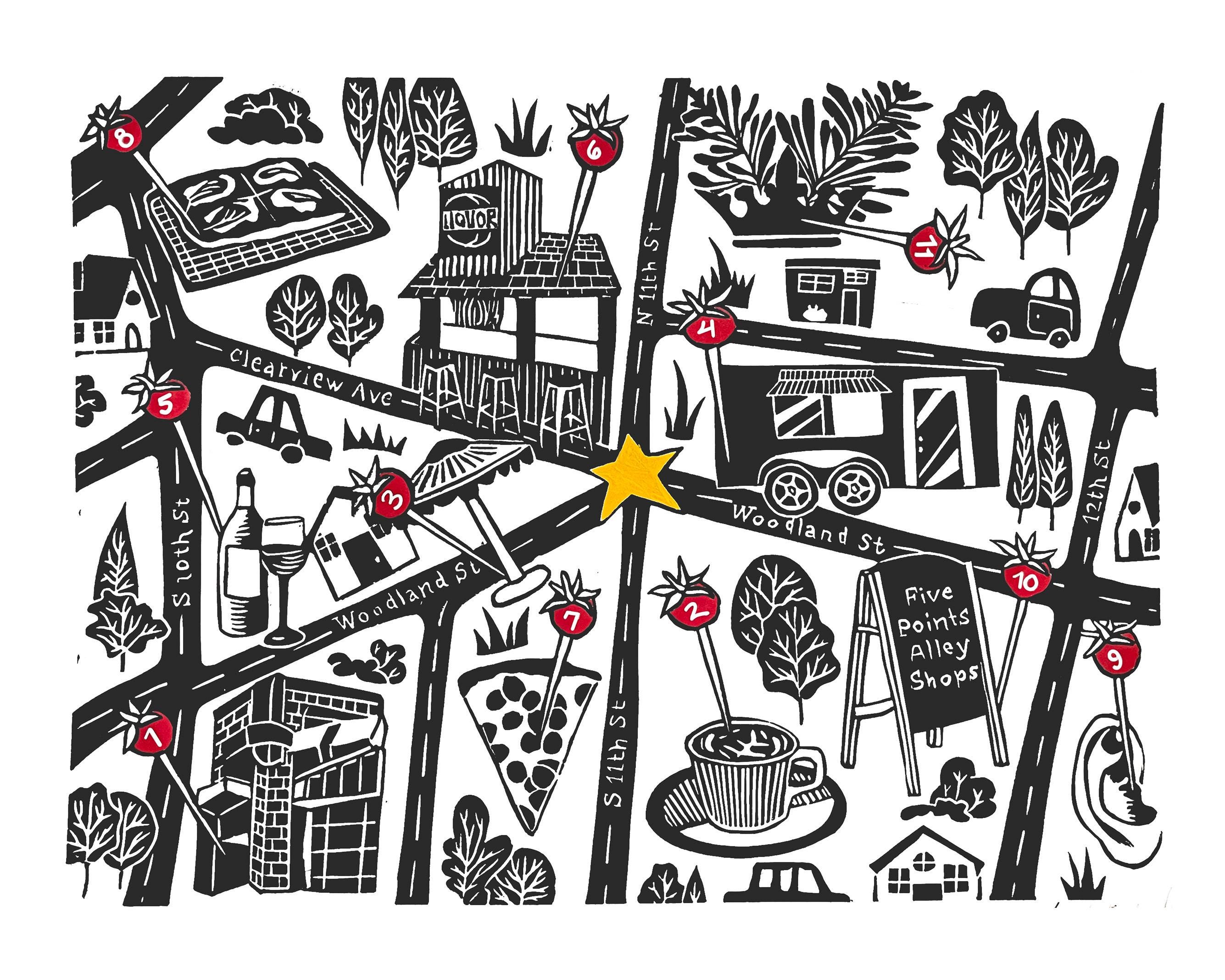 Five Points Map -- East Nashville Linocut Print - Etsy