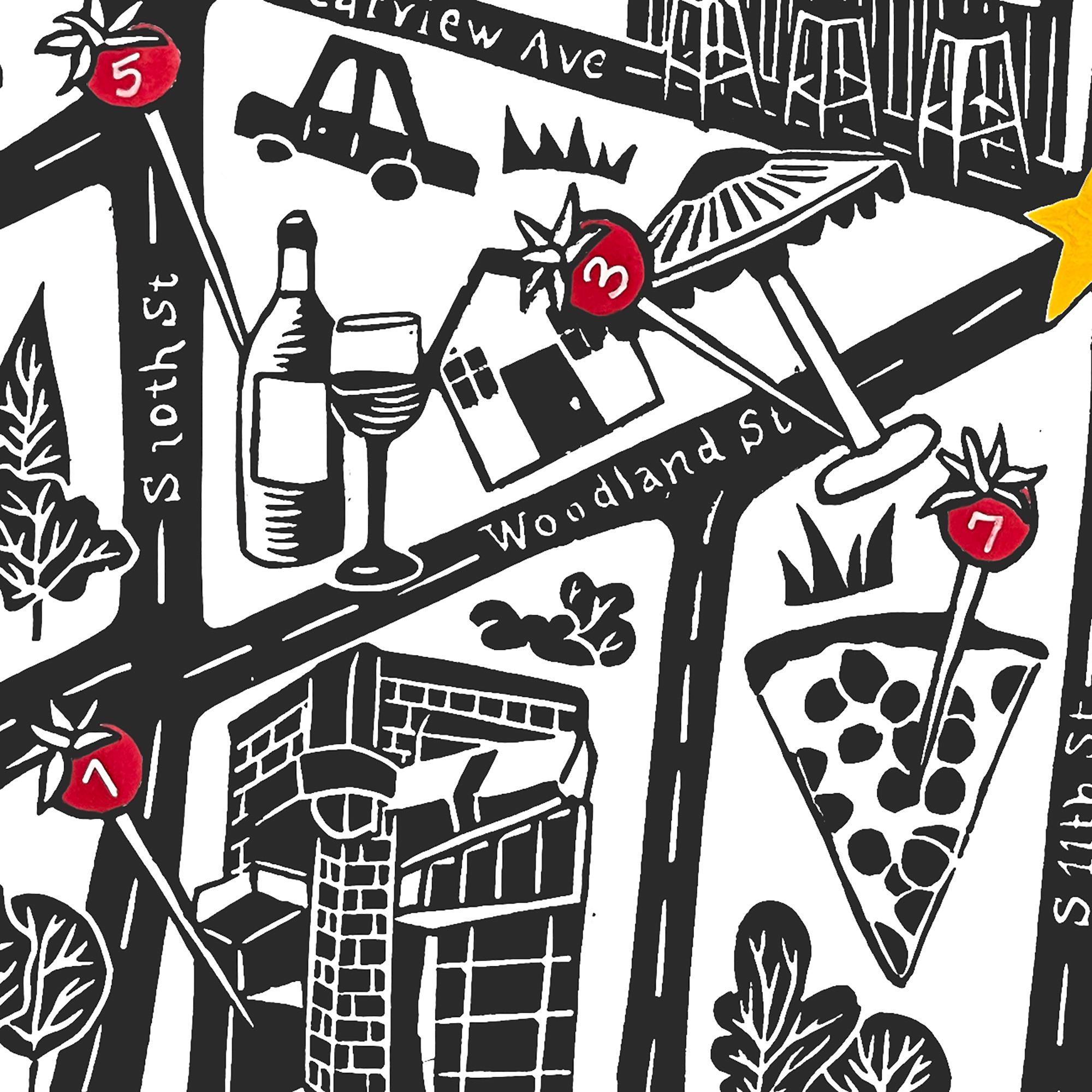 Five Points Map -- East Nashville Linocut Print - Etsy
