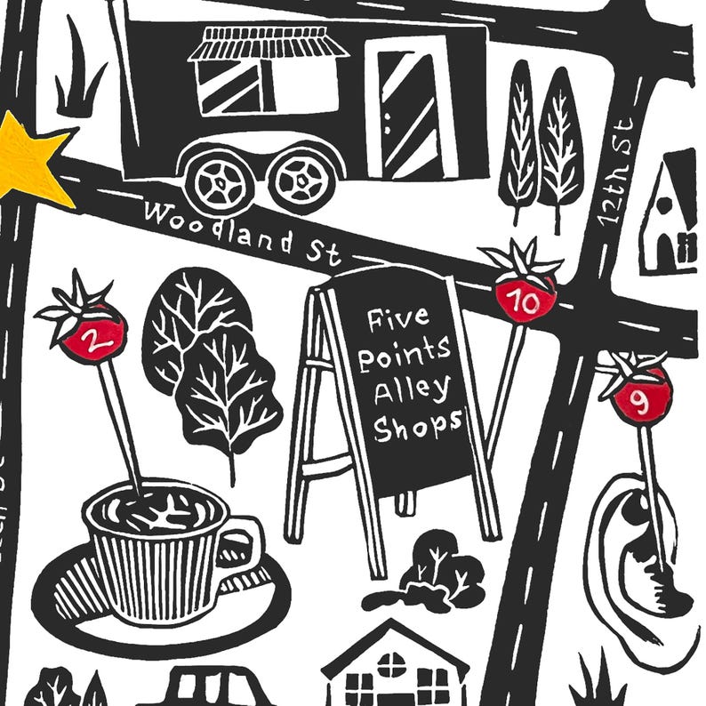Five Points Map -- East Nashville Linocut Print - Etsy