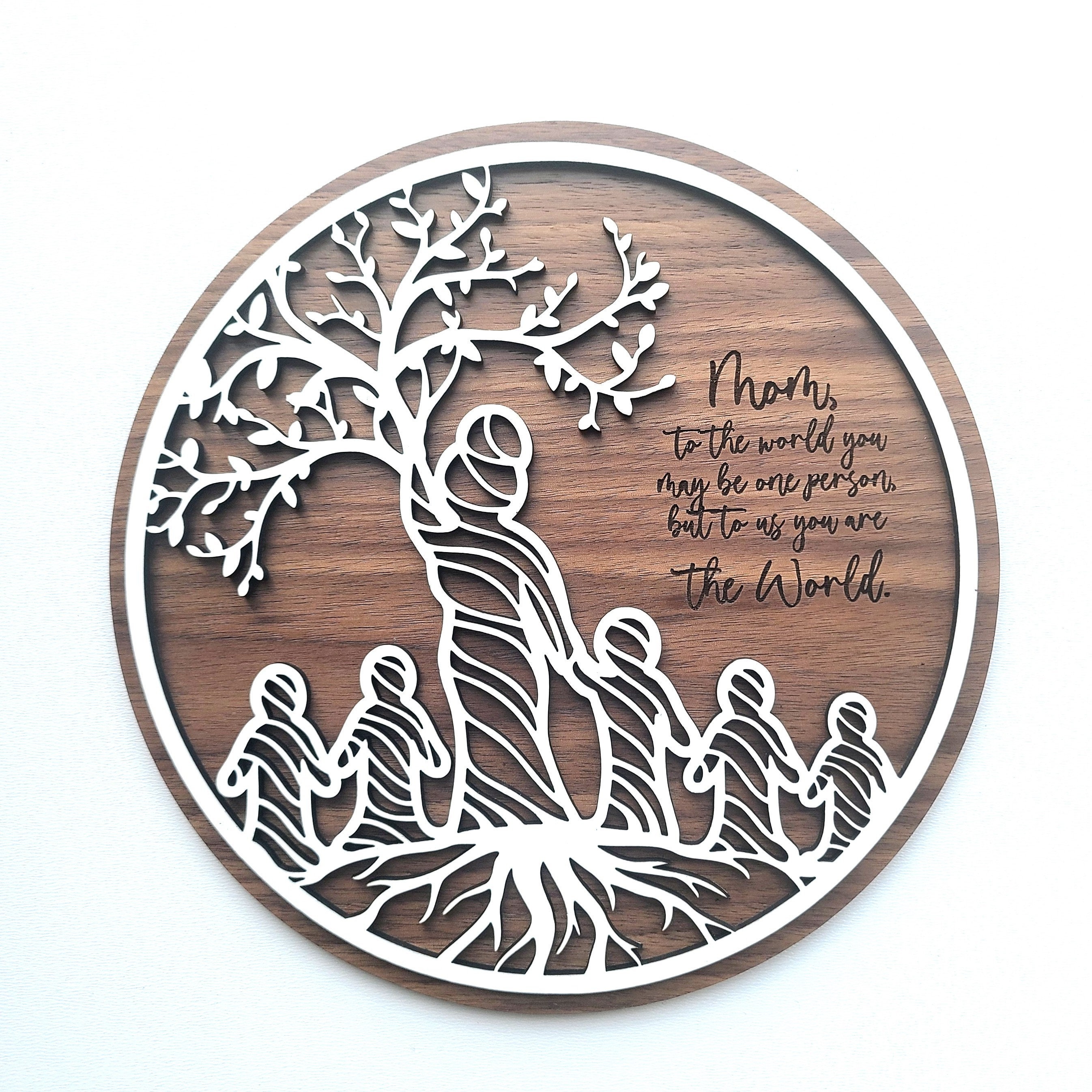Mother Tree Round Walnut Sign Customizable With 1 to 5 Children - Etsy