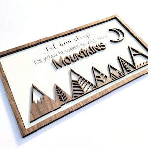 Walnut Wood Sign for Kids: Boho Mountain Nursery Decor - Let Him Sleep ...