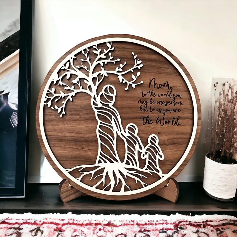 Mother Tree Round Walnut Sign Customizable With 1 to 5 Children - Etsy