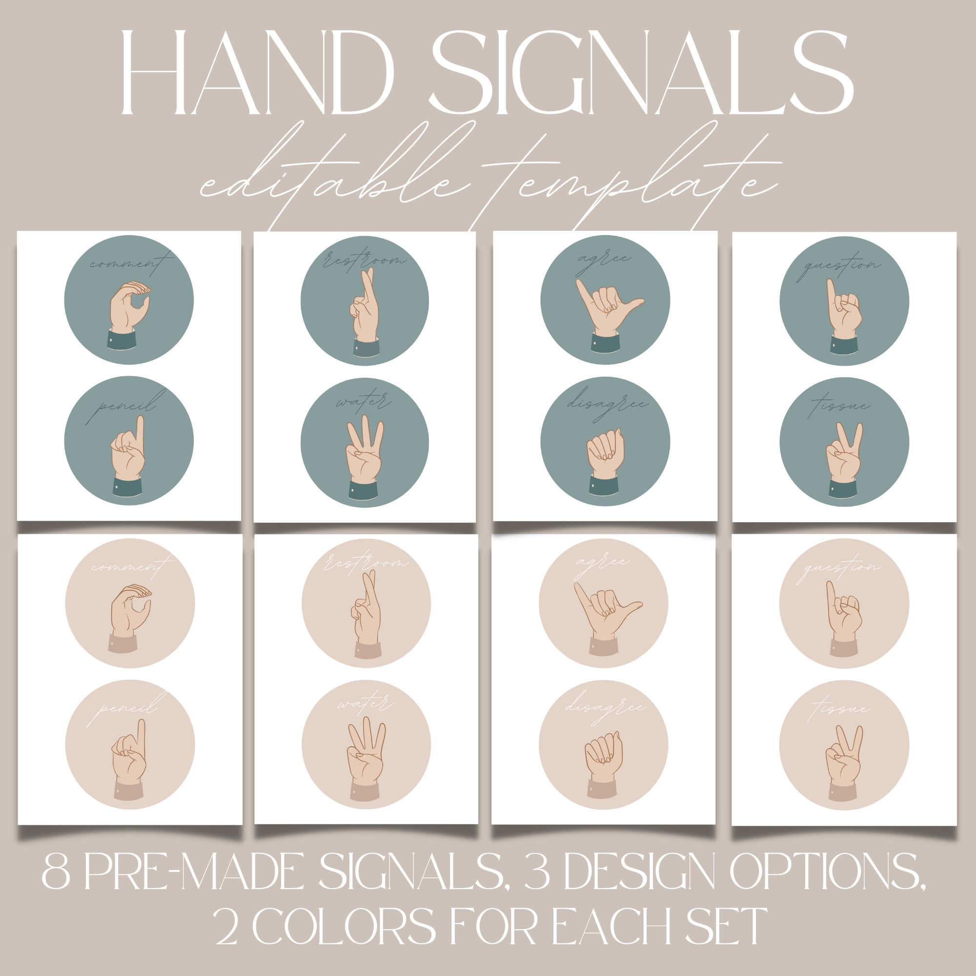Hand Signal Posters Editable Canva Template, Classroom Management - Etsy