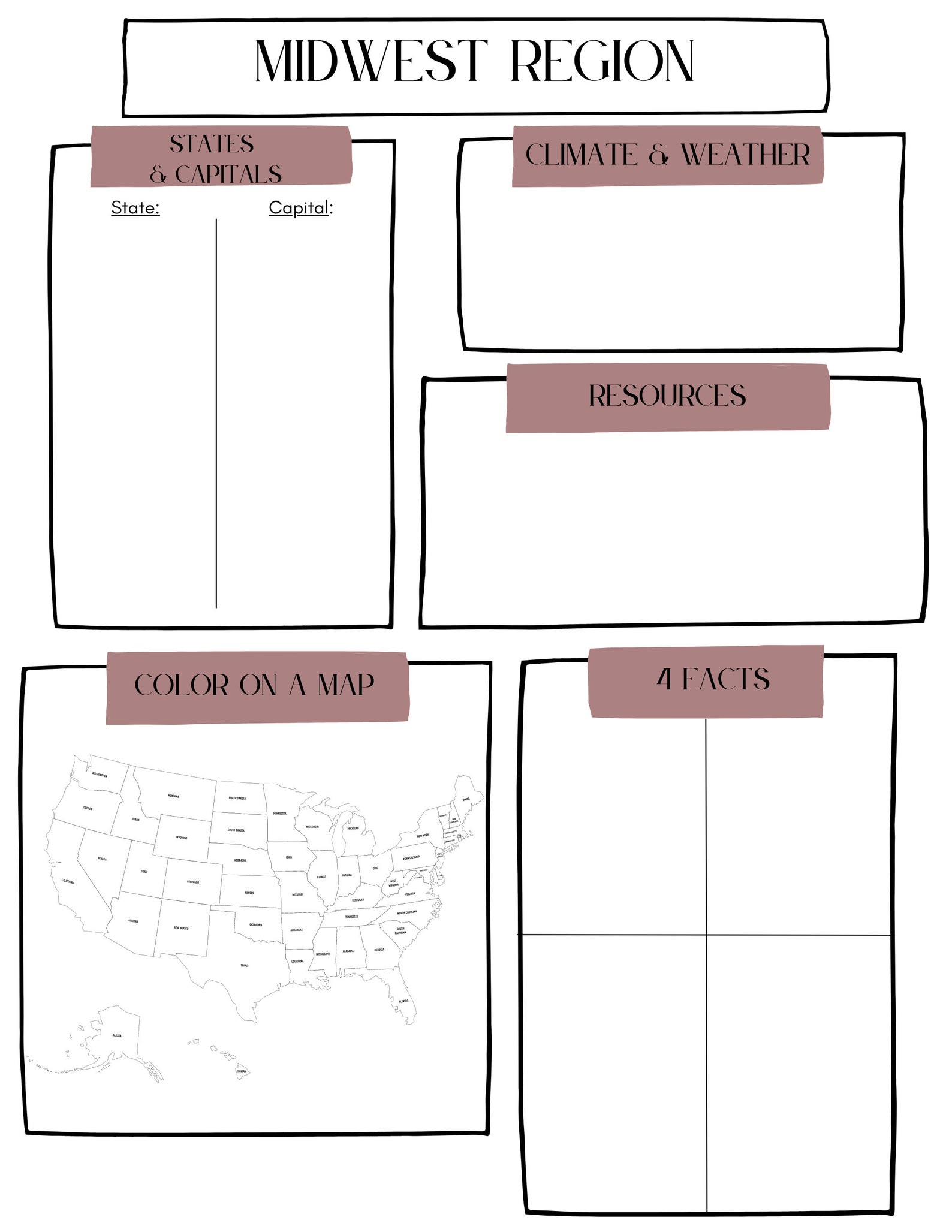 Regions of the US Graphic Organizers, Printables, Social Studies ...