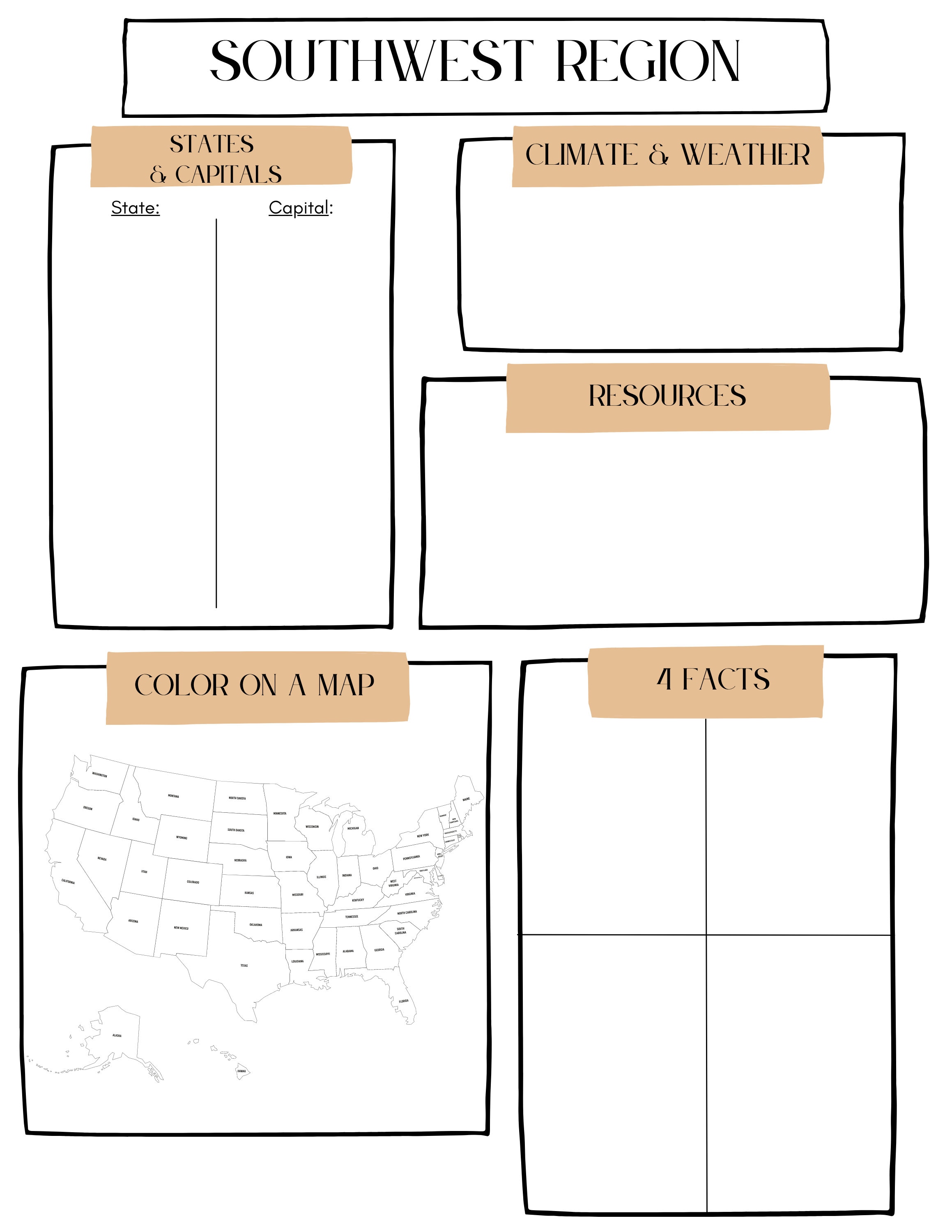 Regions of the US Graphic Organizers, Printables, Social Studies ...