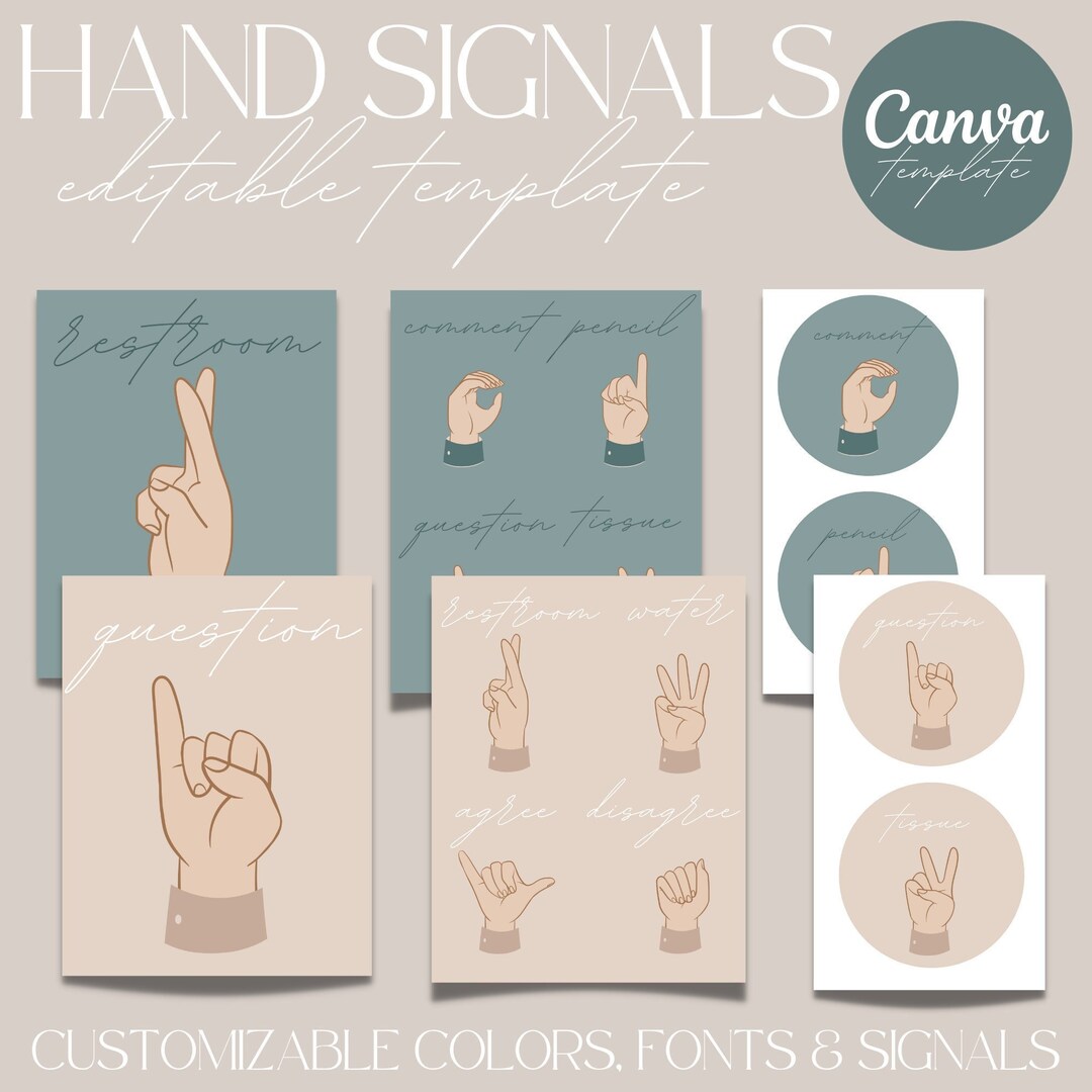 Hand Signal Posters Editable Canva Template, Classroom Management - Etsy