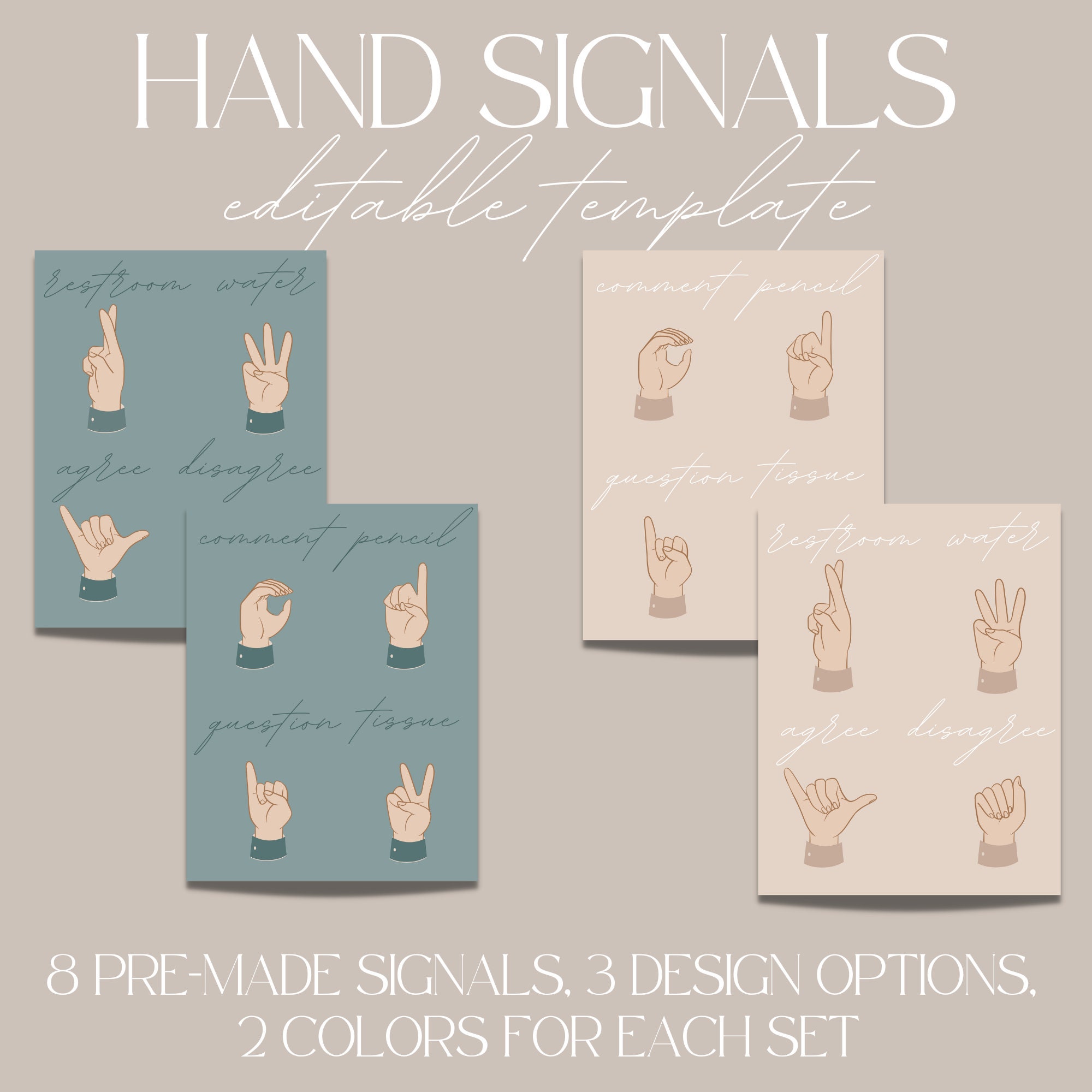 Hand Signal Posters Editable Canva Template, Classroom Management - Etsy