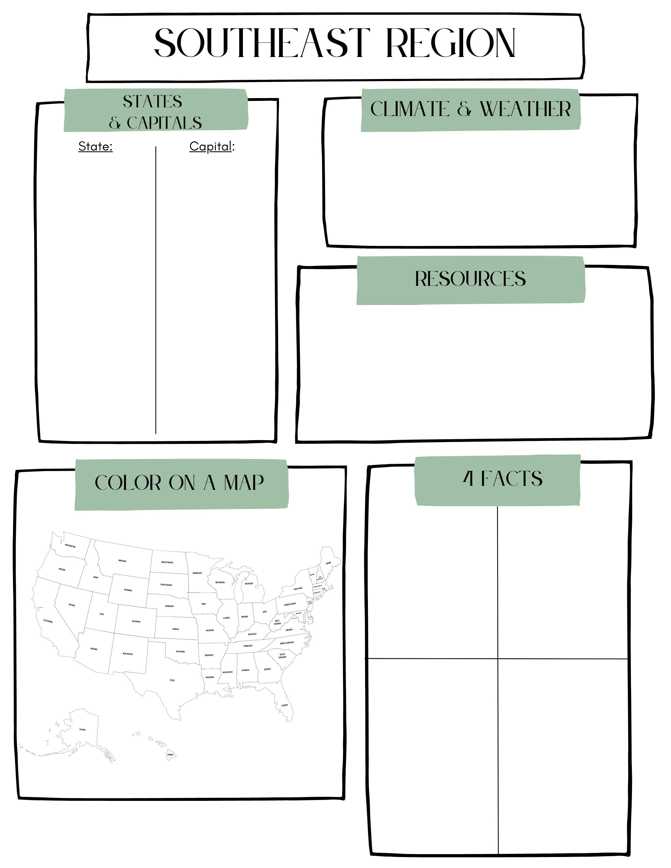 Regions of the US Graphic Organizers, Printables, Social Studies ...
