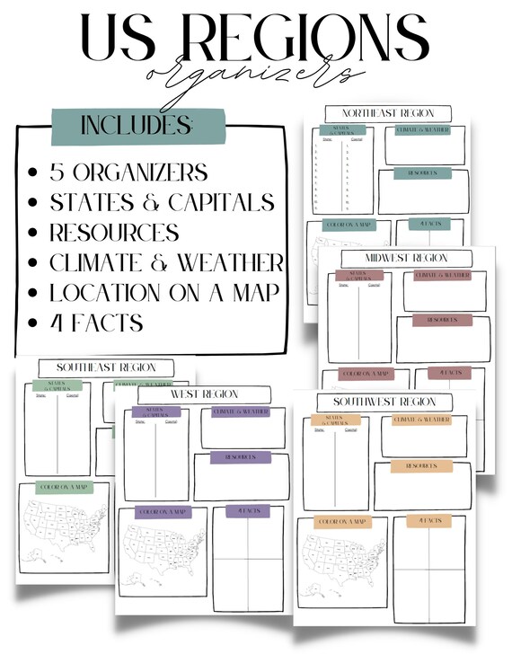 Regions of the US Graphic Organizers Printables Social - Etsy