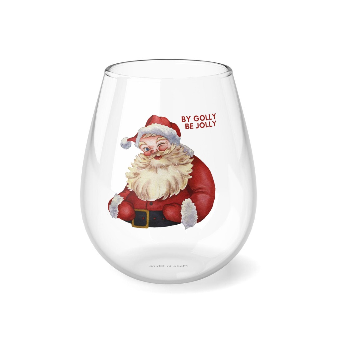 Vintage Santa Stemless Wine Glass, Christmas Wine Glass, Holiday ...